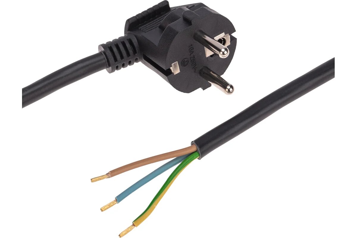 REXANT электрический шнур с вилкой ПВС 3x1,5 мм2, длина 1,5 м, черный 11-1324