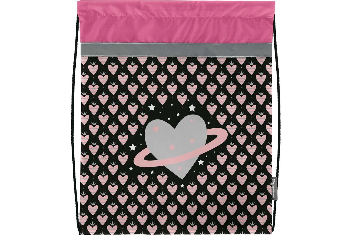Schoolformat Мешок д/обуви паттерн сердечки 42x34x0,5 1 отд. черн. д/девочек МОМ-ПТС