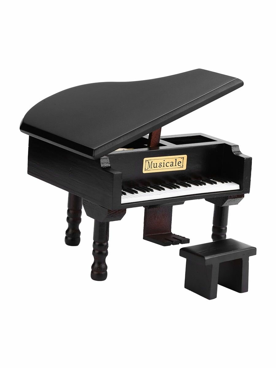 Музыкальная шкатулка в форме рояля с заводным механизмом, деревянная табуретка в комплекте, креативный подарок на день рождения, юбилей или свадьбу