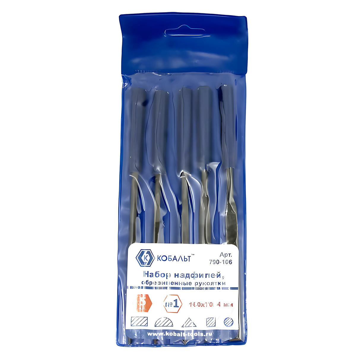 Набор надфилей 160 мм №1 (5 шт, обрезиненные ручки) кобальт 790-106