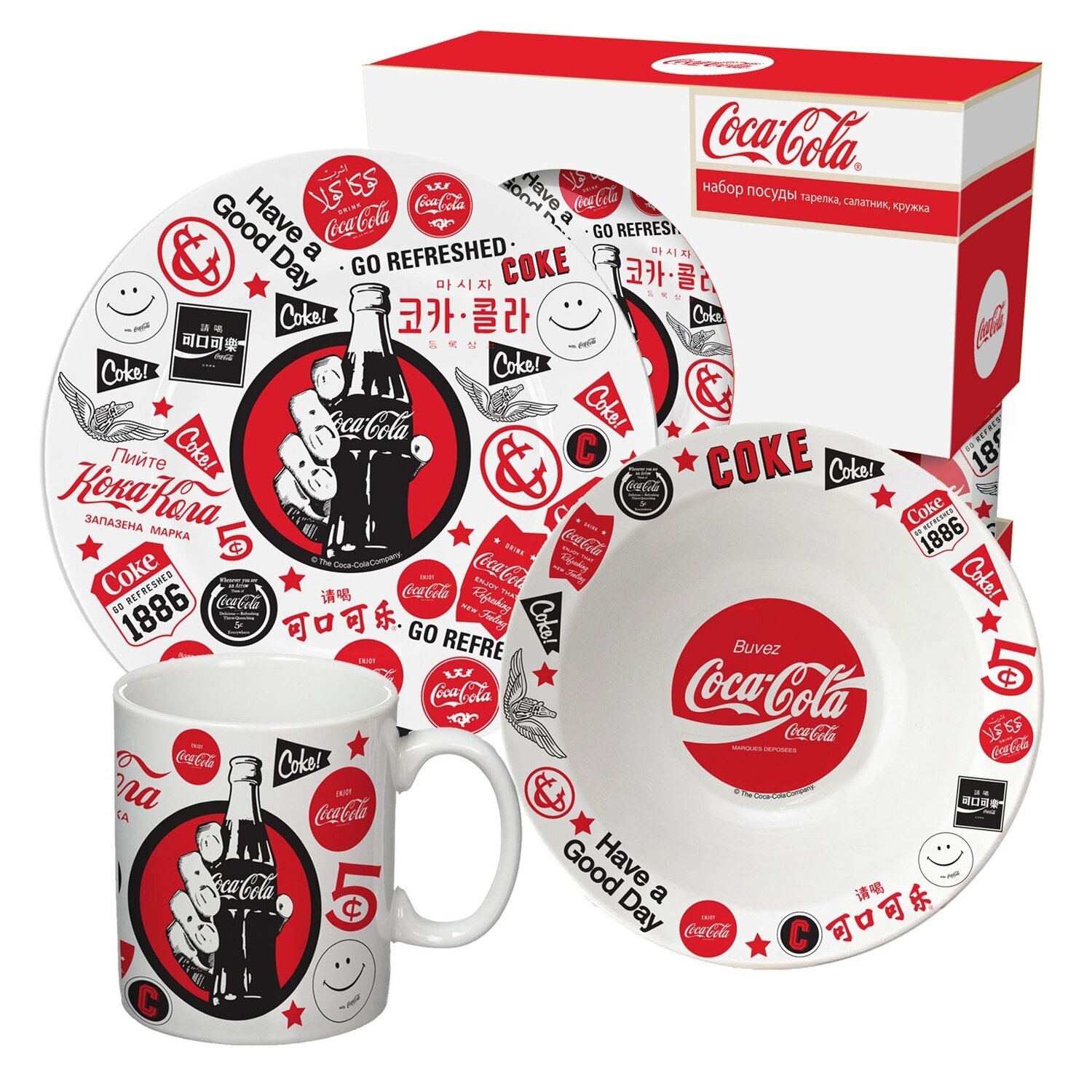 Набор детской посуды ND Play Кока-кола, Паттерн, Черно-белый, 3 предмета, фарфор (299784)