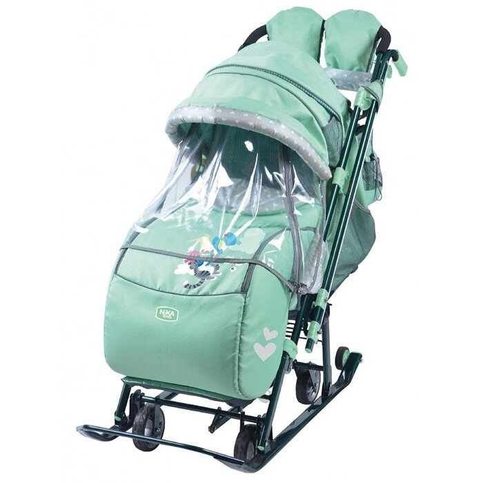 Санки-коляска Nika "Наши детки 5-2", мятный, складной каркас, ветрозащитный тент (НДТ5-2 3)