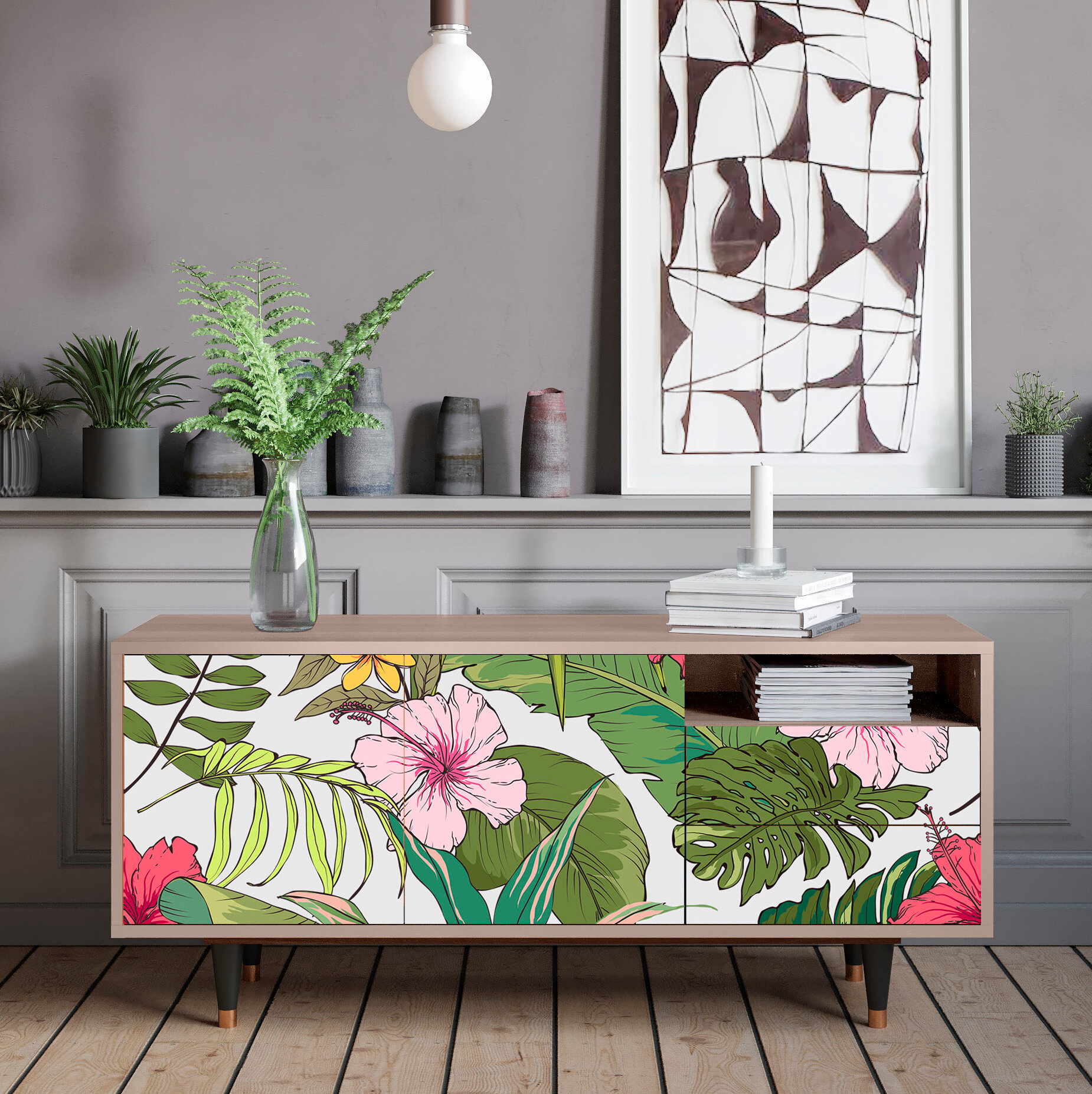ТВ-Тумба - STORYZ - T7 Verdant Tropics, Размер - 125 x 56 x 41 см, Цвет корпуса - , Бежевый