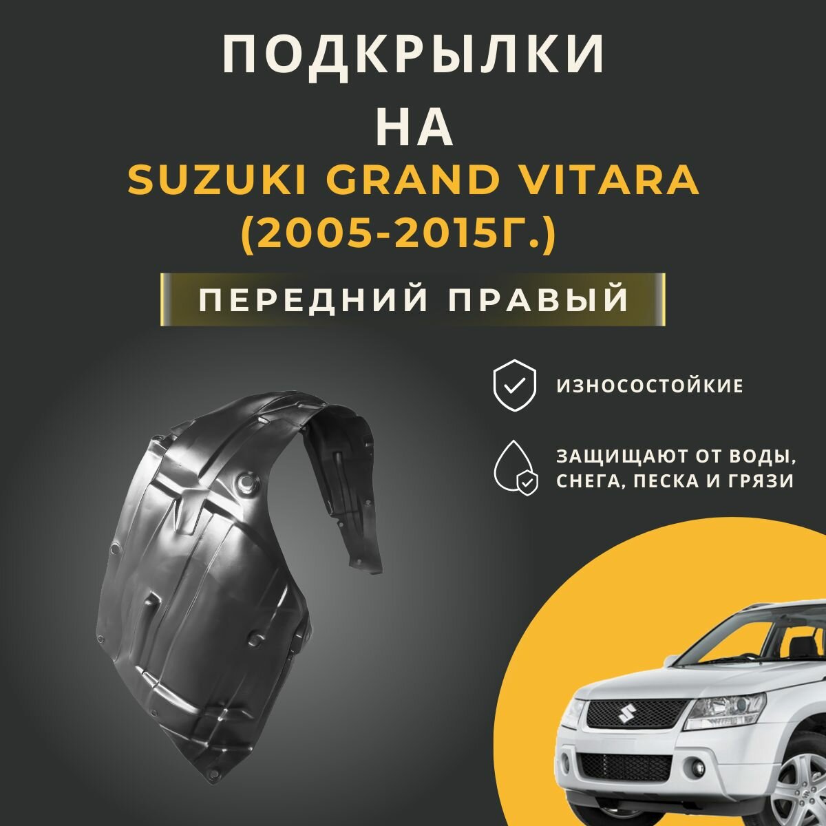 Подкрылок (Локер) на Suzuki Grand Vitara II (2005-2015г.), с отверстиями в штатное место, передний правый