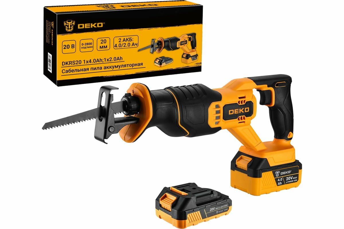 Сабельная пила аккумуляторная DEKO DKHS20 PRO 20В, 2 АКБ: 1x4.0Ач, 1x2.0Ач 085-1128
