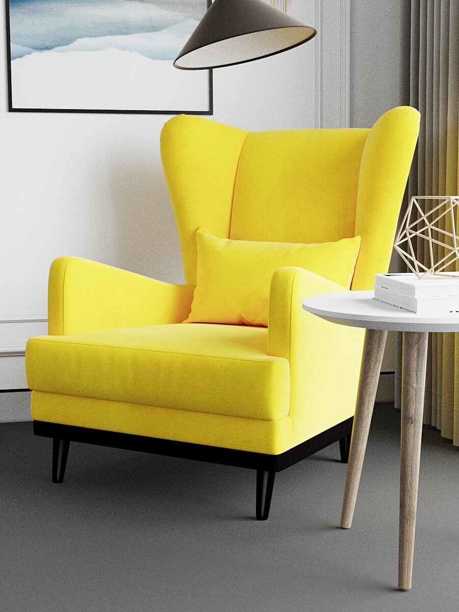 Кресло Лорд, для отдыха дома, мягкое, велюр светло-желтый, Style4Life
