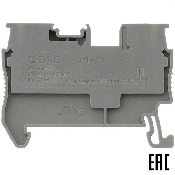 Клемма пружинная серая 2,5мм2 24А 800В ширина 5,2мм (ДКС) VPR-25-GY (24 шт. в наборе)