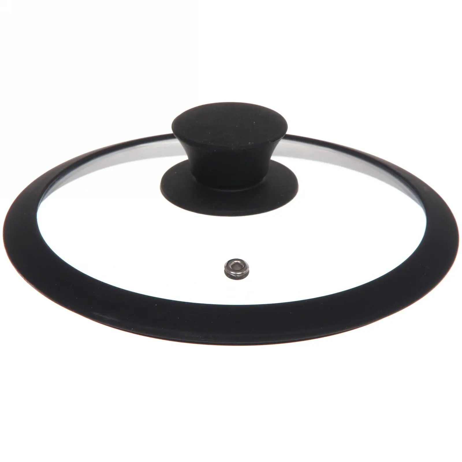 Крышка для посуды 18см, черная, стеклянная с силиконовой ручкой