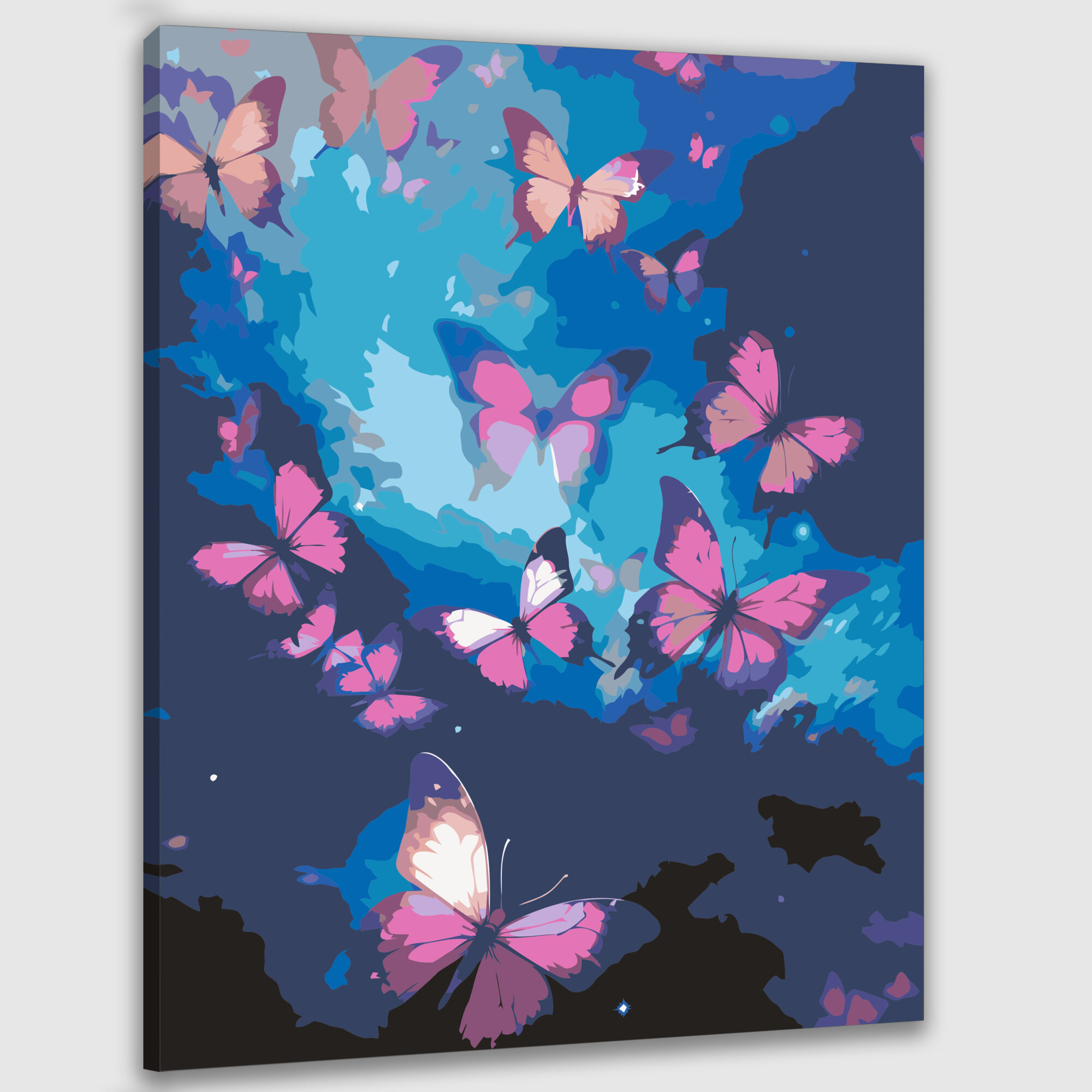 Картина по номерам 40x50 см, цифровая картина, разноцветные бабочки, небесный фон, земной пейзаж, яркие оттенки