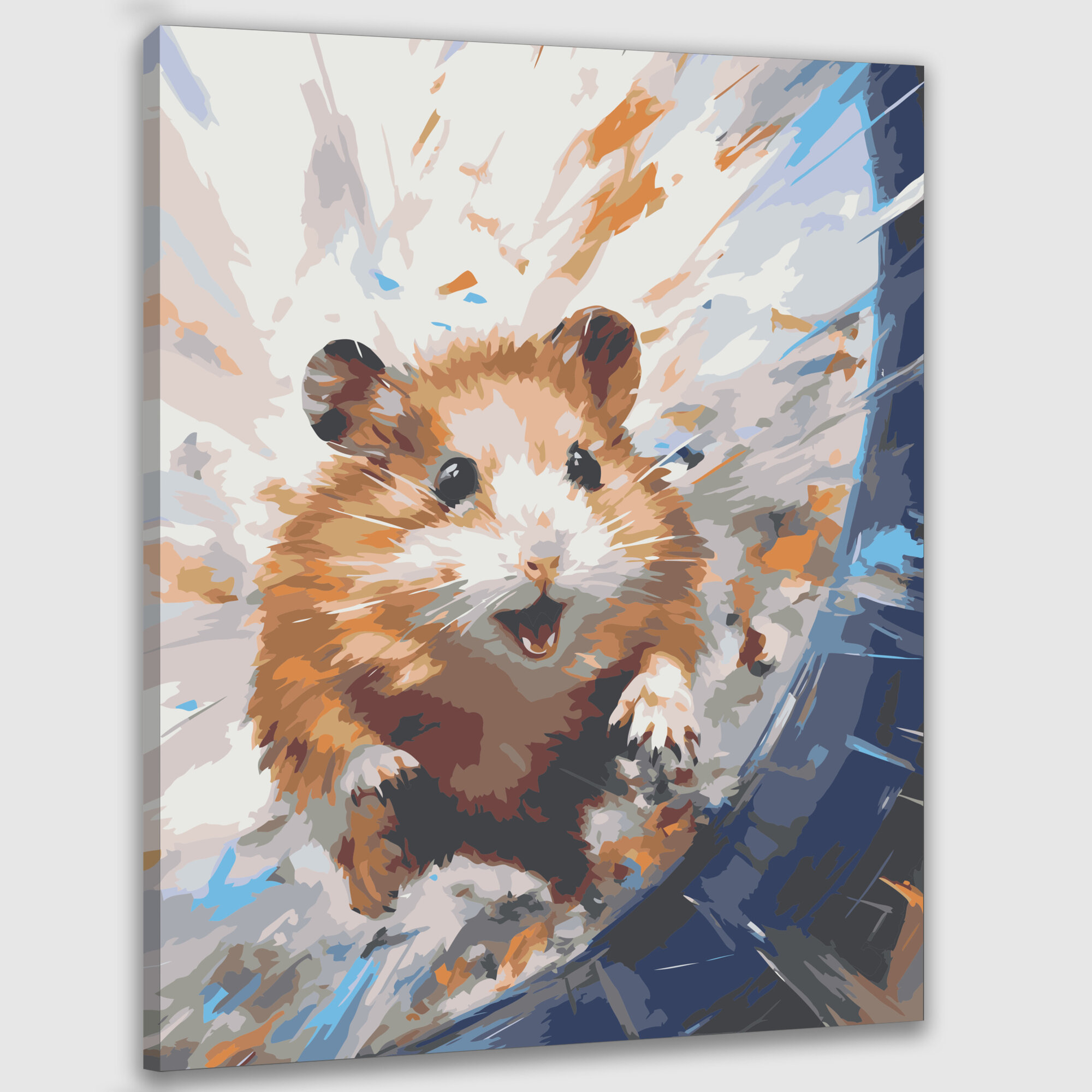 Картина по номерам 40x50 см, акриловая картина, хомяк, движение, бег, яркое колесо, распушенная шерсть, свернутый хвост