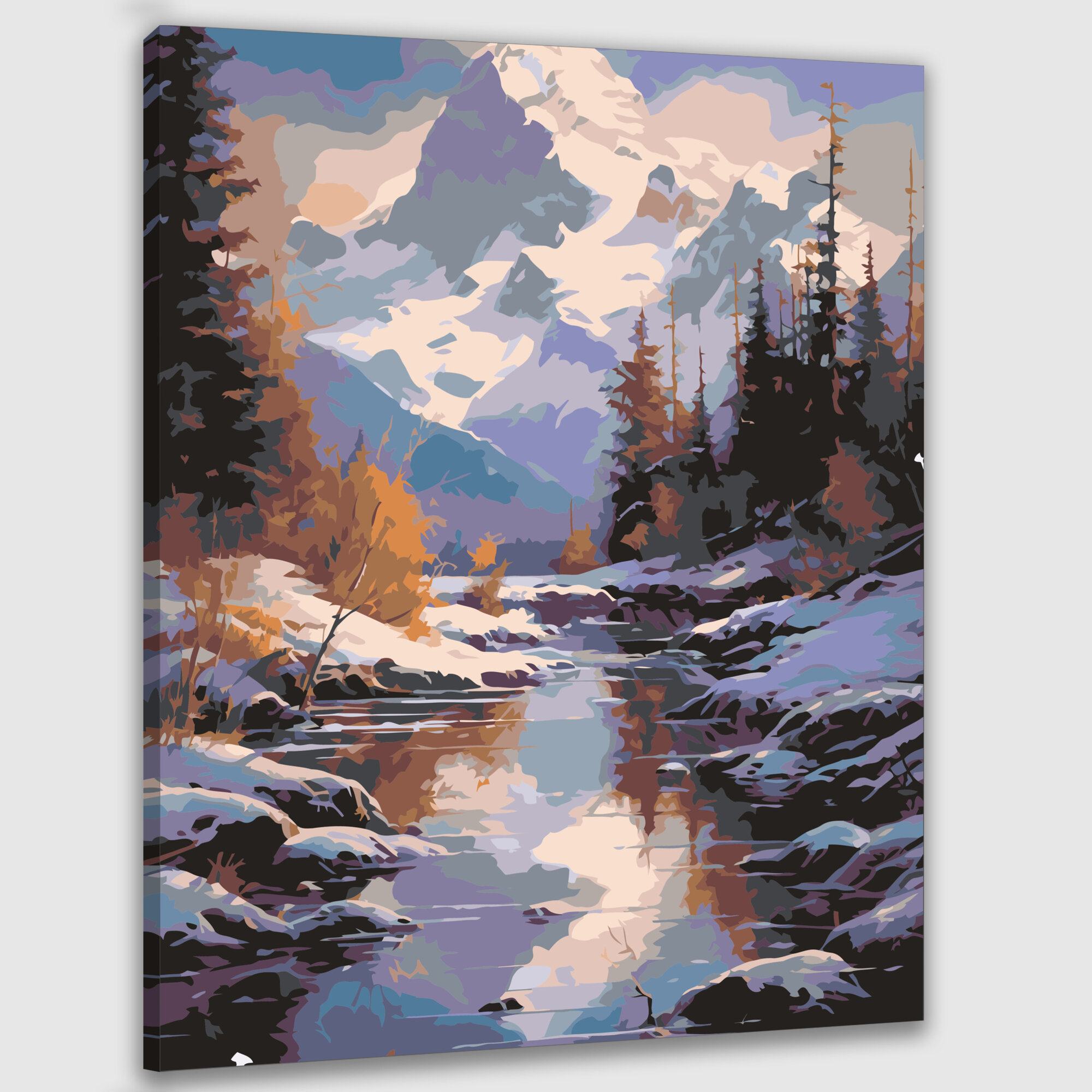 Картина по номерам 40x50 см, горы, заснеженные вершины, солнечный свет, глубина, текстура, ландшафт, тропа, цвета