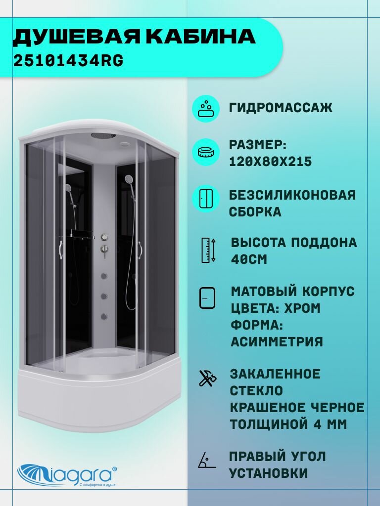 Душевая кабина Niagara Classic NG-2510-14RG (120х80х215) высокий поддон(40см), стекло тонированное,4 места