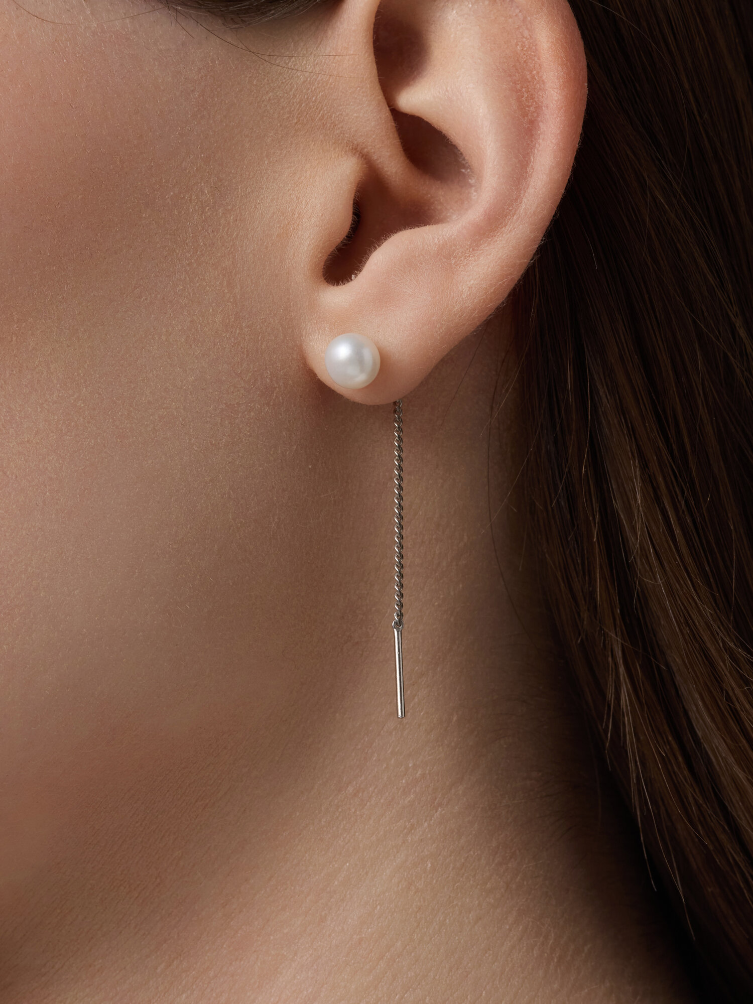 Серьги цепочки, серебро, 925 проба, родирование, жемчуг