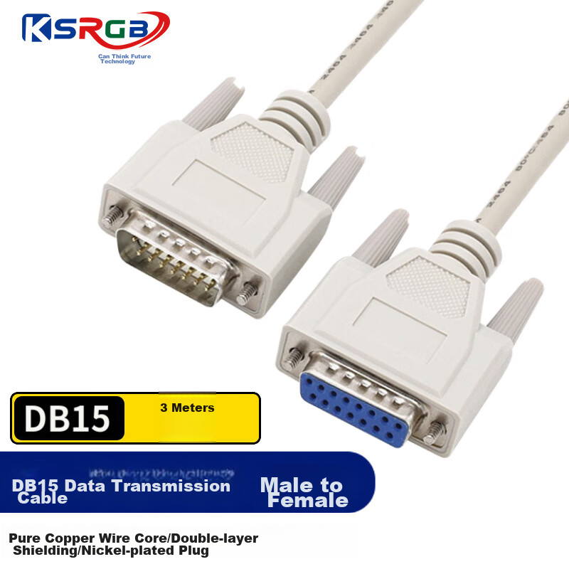 Kesai Future DB15 Cable, Two-Row 15-Pin, DB15 Cable, Double-Shielded Serial And Parallel Port Extension Cable, CNC Engraving Machine Cable, Parallel Port Extension Cable (3 Meters, Male to Female)