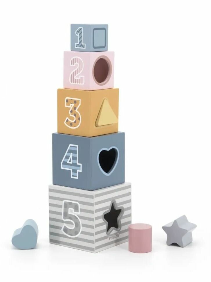 Пирамидка-кубики с сортером в коробке, VIGA 44016