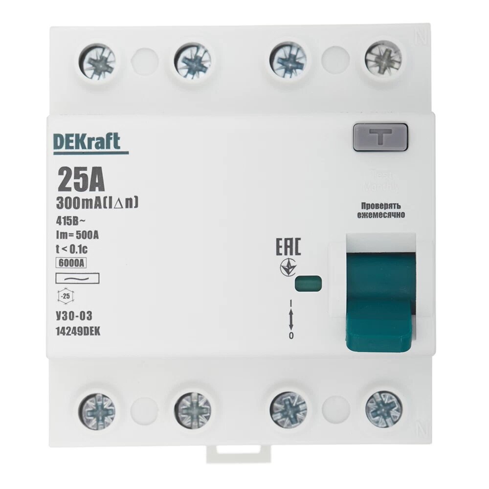 УЗО Dekraft УЗО-03 25А 3P+N тип AC 300 мА 6 кА компактное (14249DEK) Dekraft 14249DEK