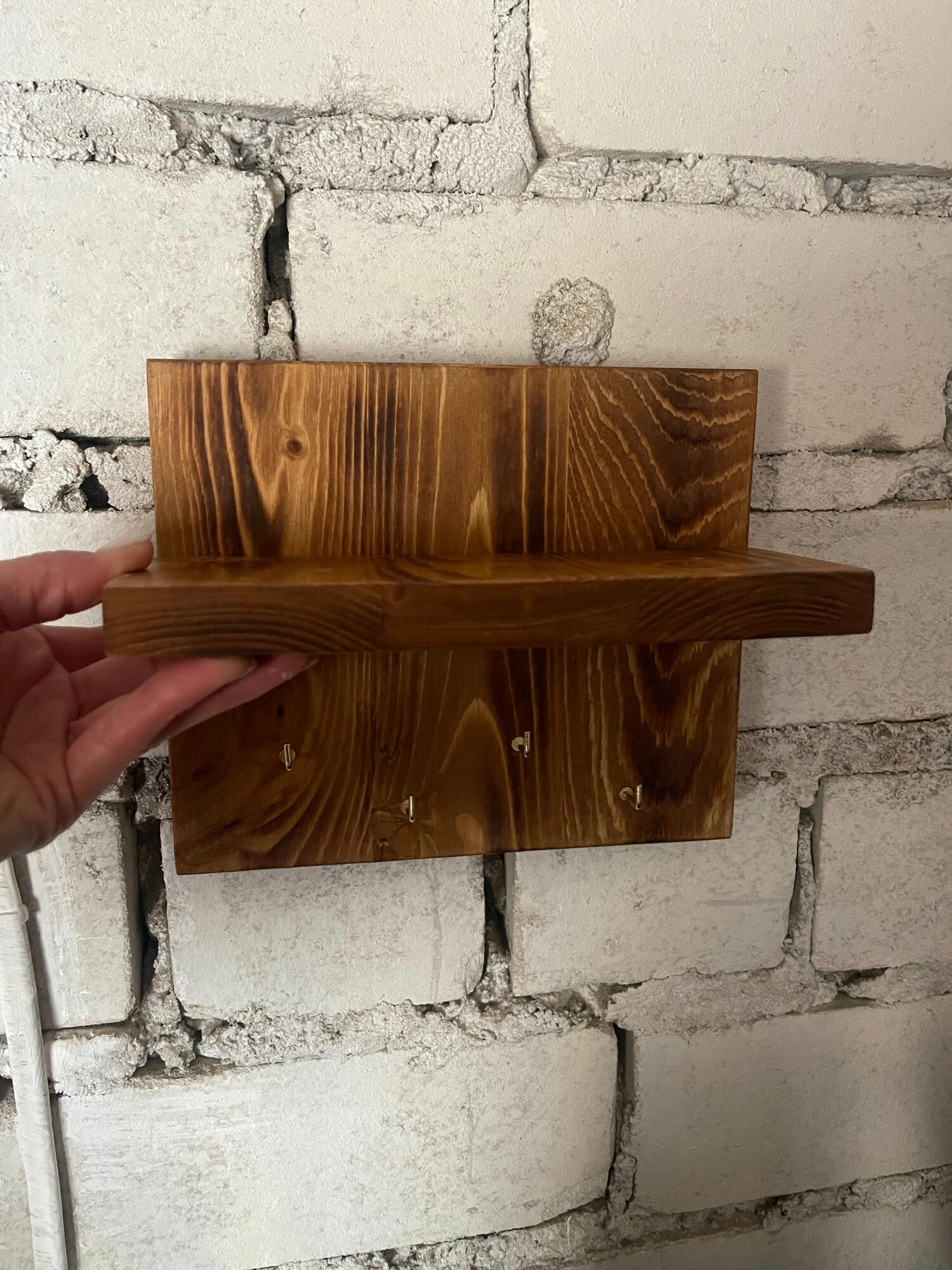 Ключница с полкой вешалка 4 крючка 20х19х9см Лофт Дуб Светлый