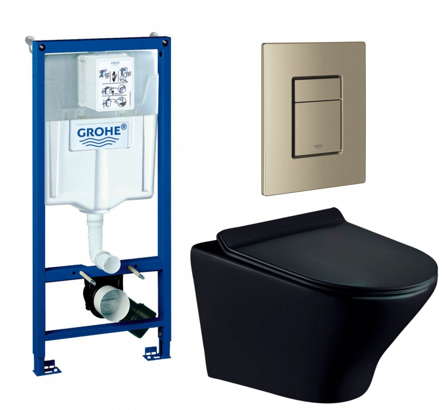 Комплект 3 в 1 инсталляция Grohe Rapid SL + Унитаз подвесной Esbano Aster ESUPASTEBM + кнопка никель матовый