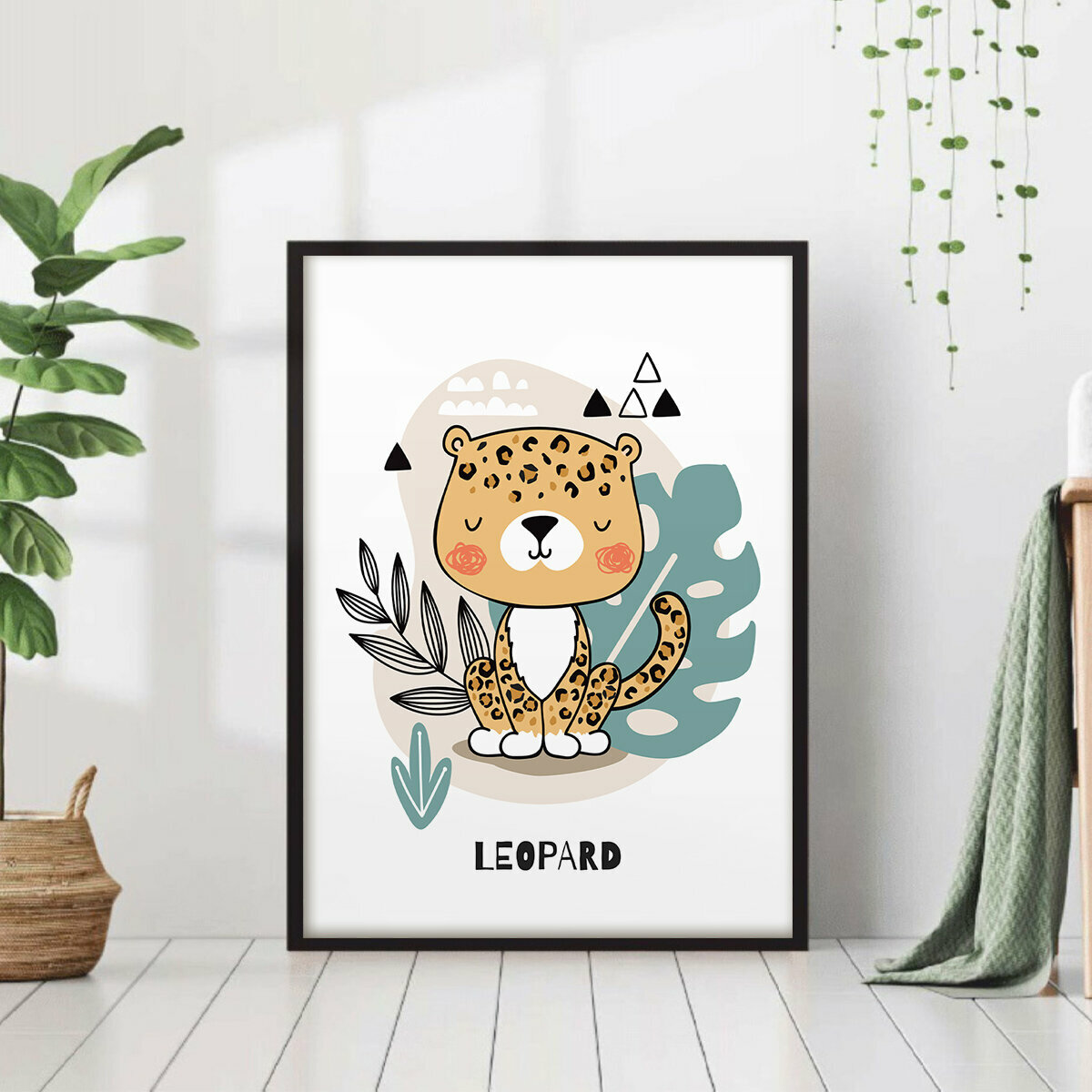 Постер "Леопард для детской" 40x50 в черной рамке для интерьера на стену