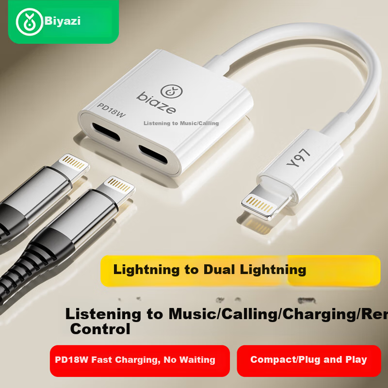 BIAZE Apple Dual Lightning Adapter for iPhone 14 Pro/13 - 2-in-1 Headphone Jack and PD 18W Fast Charging Audio Converter Adapter