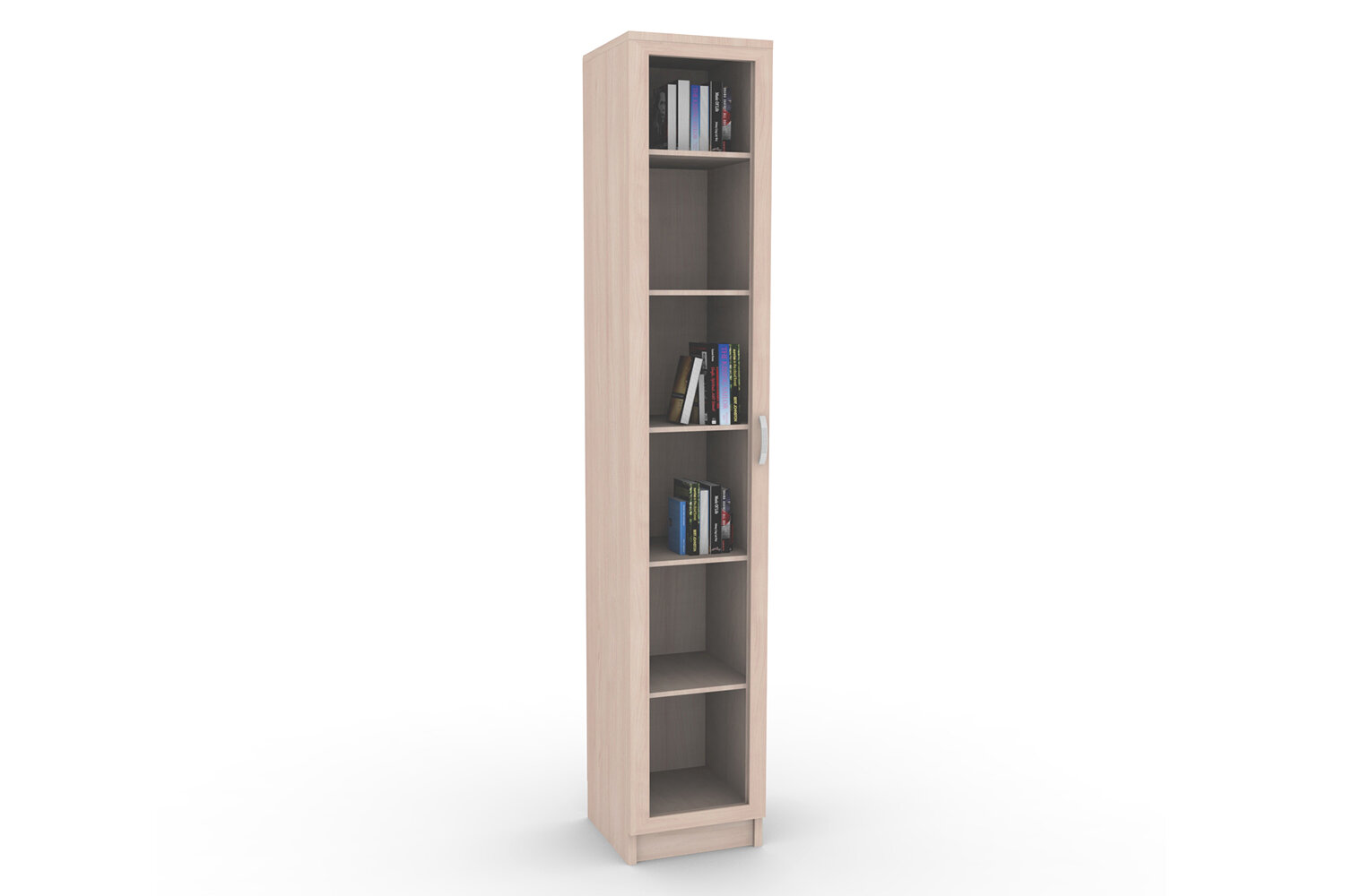 Шкаф-стеллаж распашной, пенал книжный Верона 1/1, 34х38x210, корпус и рамка дуб молочный, фасад стекло