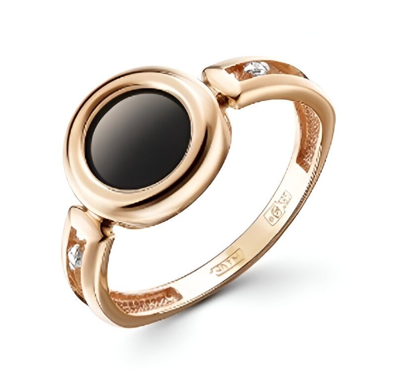 Кольцо тонкое, красное золото, 585 проба, гравировка, керамика