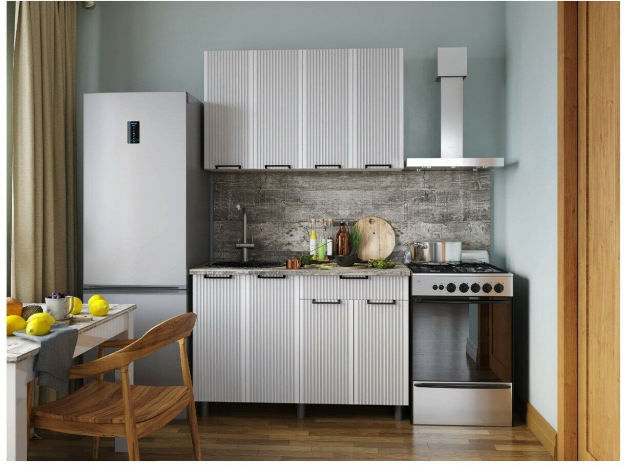 Кухонный гарнитур 1,2м для маленькой кухни, с фасадами МДФ, Белый снег