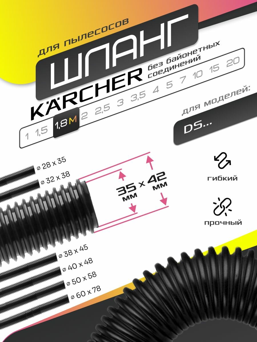 Шланг гофрированный длиной 1.8 м. для пылесоса Karcher серий DS