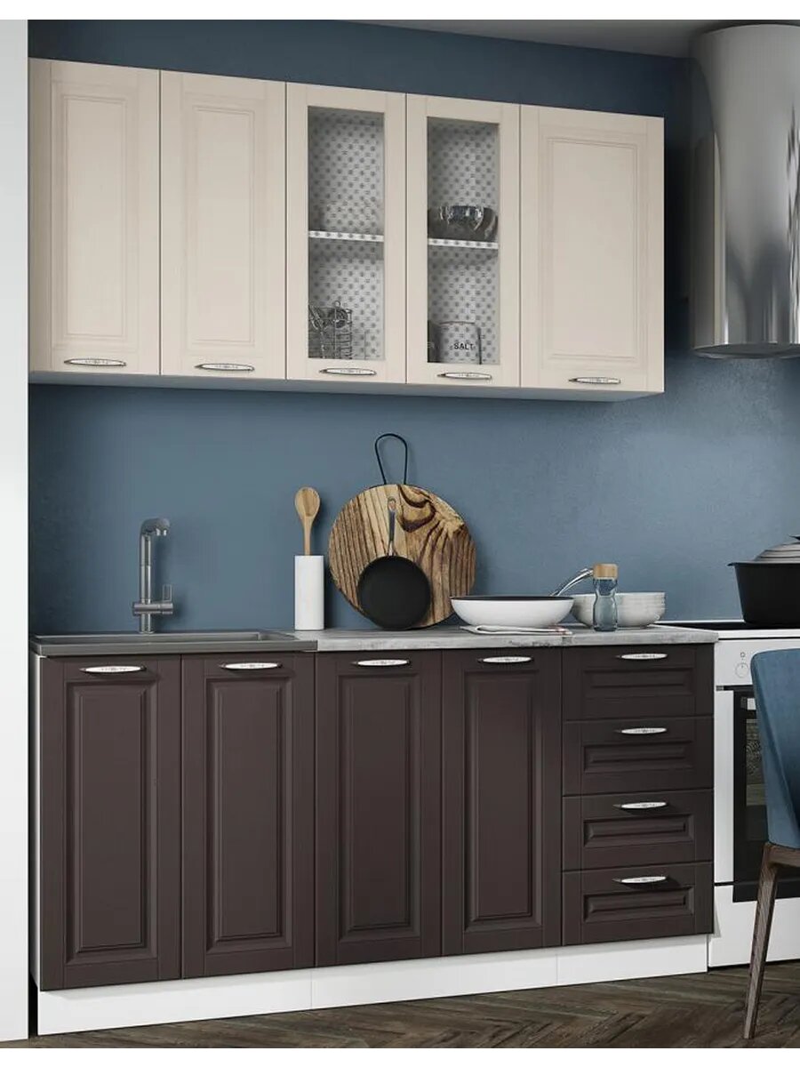 Кухонный гарнитур Вита 1.6 м, мебель для дома и кухни, Белый / Шато Крем-Арабика