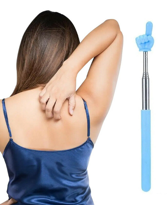 Чесалка-массажер рука с пальцем телескопическая голубая
