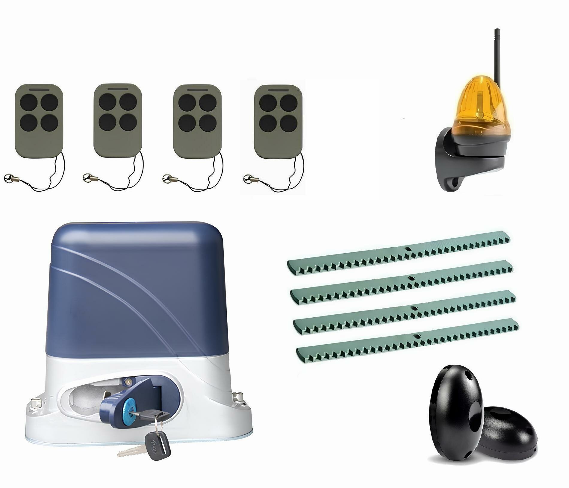 Автоматика для откатных ворот KSL-800 FULL-K4-Т4, комплект: привод, 4 пульта, фотоэлементы, лампа, 4 рейки