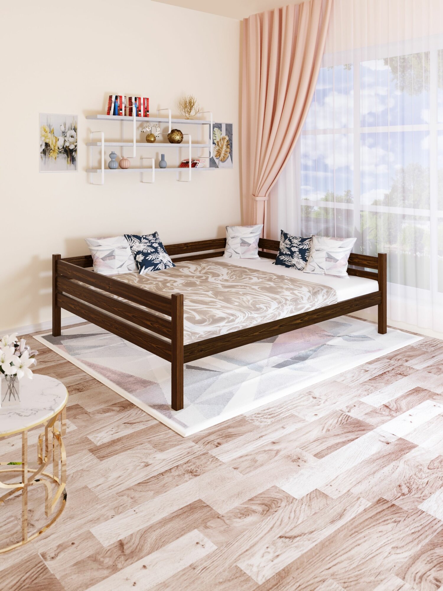 Кровать 120х160 см полутороспальная лофт детская для ребенка девочки и мальчика коричневая из массива дерева 160х120 см