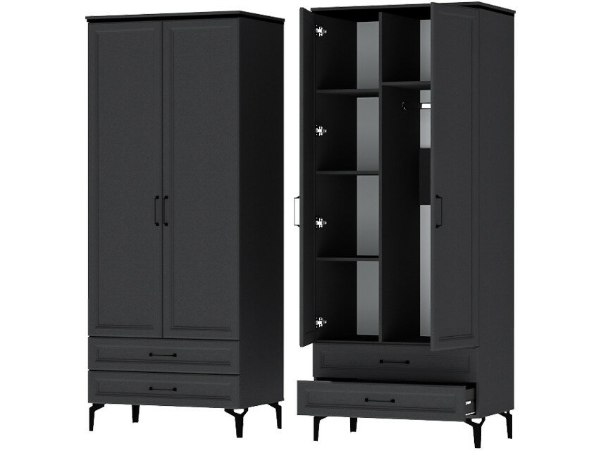 Шкаф 2-х дверный со штангой и ящиками для хранения, Антрацит МДФ