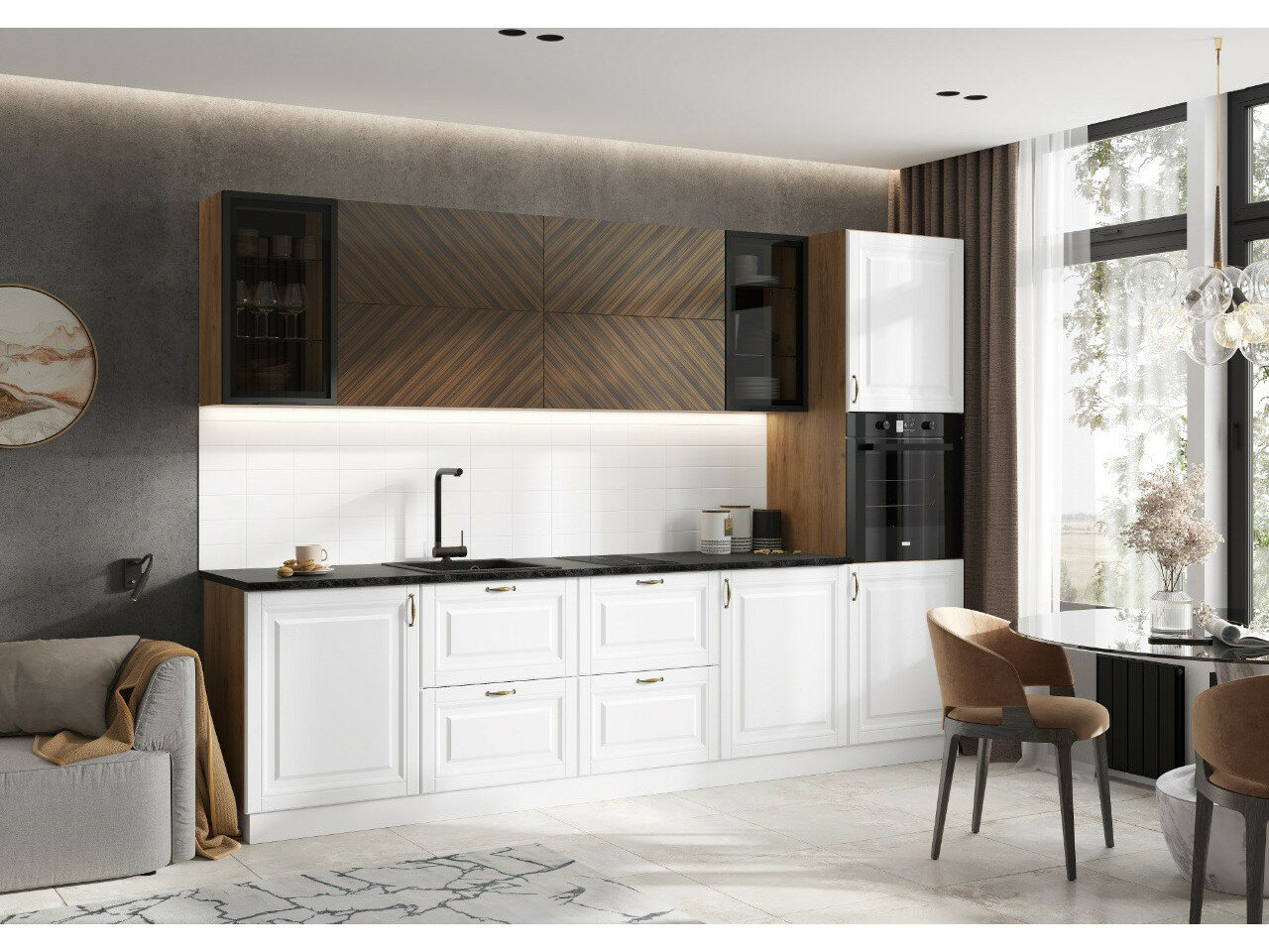 Кухонный гарнитур 3,0м Компоновка №1 (Браш Вайт/Прайм орех, Дуб Крафт)