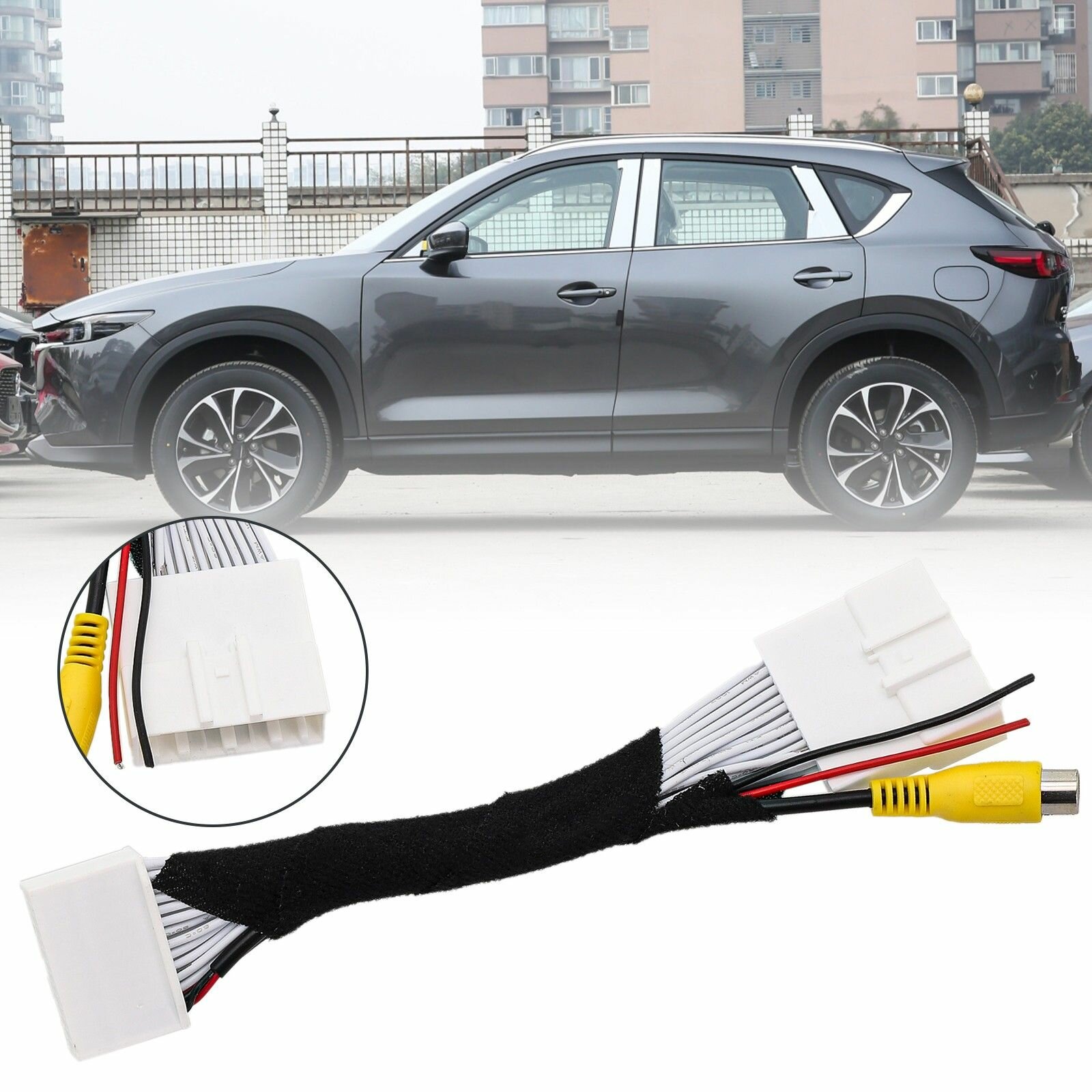 Кабель-адаптер видеовхода для камеры заднего вида Mazda CX-5/2, белый, 12В, прямое подключение к дисплею, монтаж