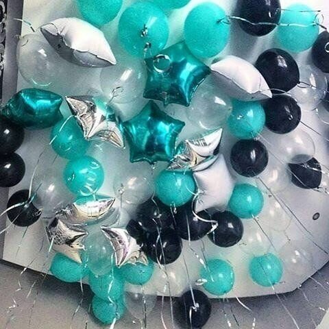 Воздушный шар с гелием (надутый) /Flyballoons/ под потолок Мятный космос 25 шт. размер шарика 35см.