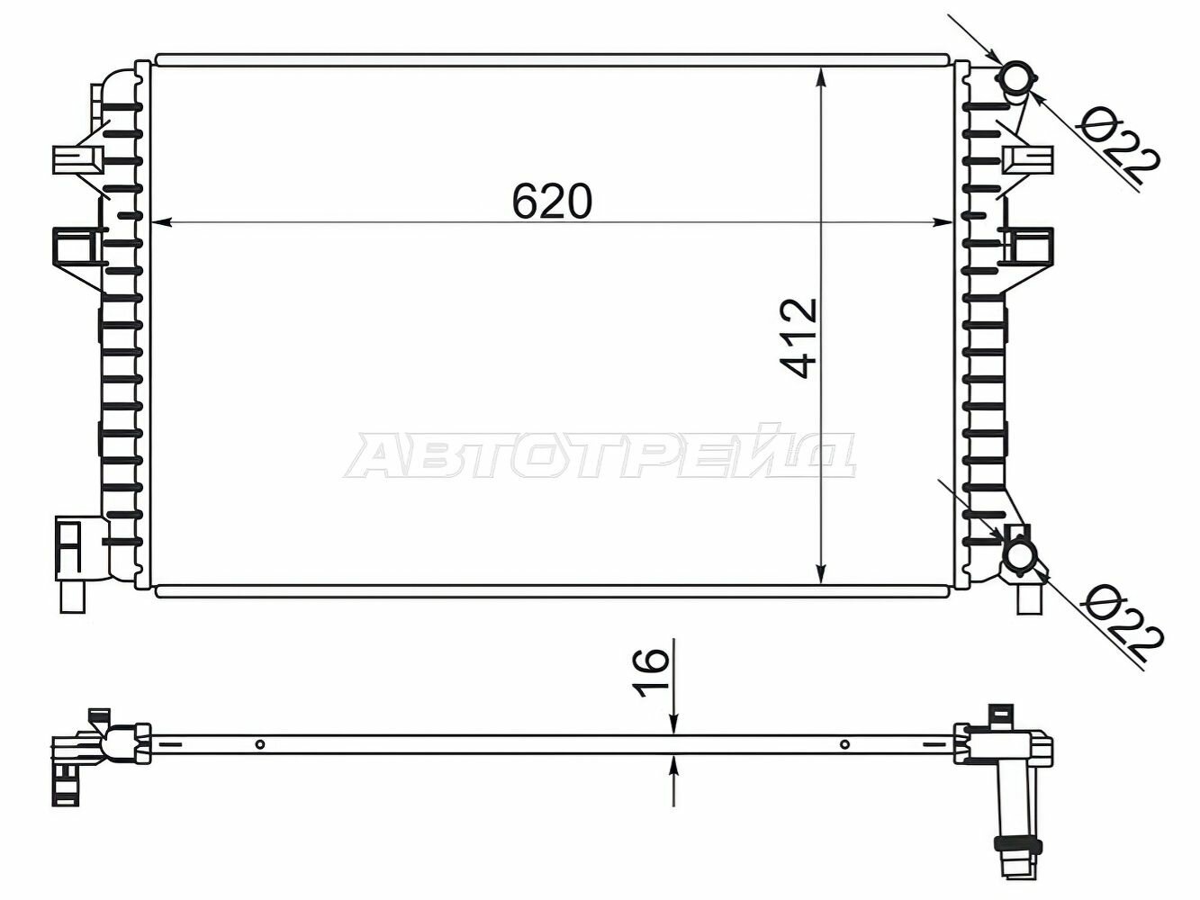 Радиатор охлаждения двигателя для Шкода Октавия, Фольксваген Гольф, R32 GTI, Пассат CC арт ST100015 SAT