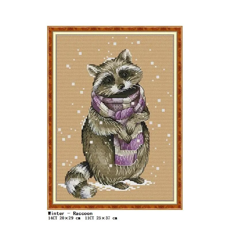 Набор для вышивки крестиком Joy Sunday Зимние Животные DA782, 14CT Unprinted