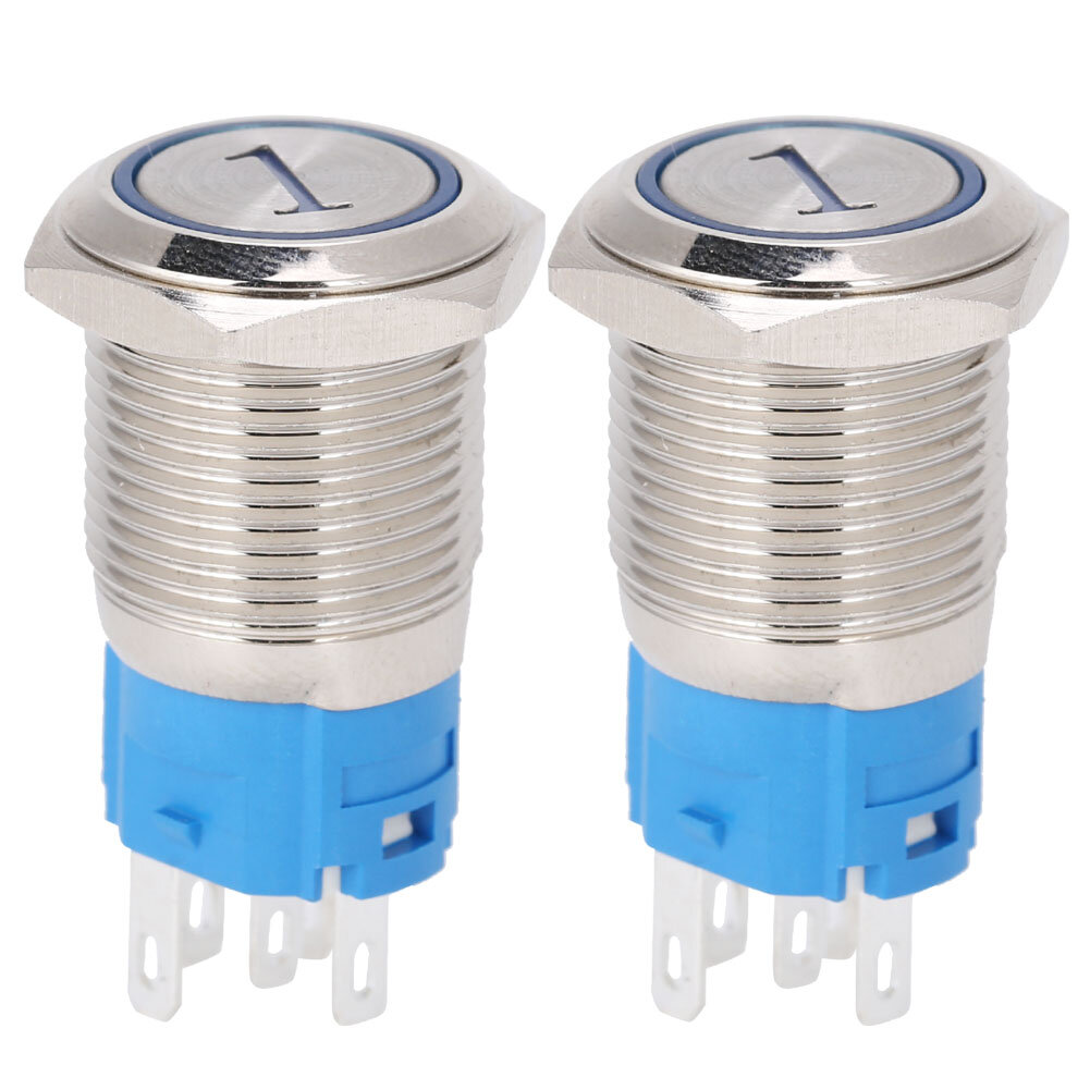 2pcs 16-мм сброс мгновенный переключатель кнопки Плоский круглый 5-контакт с светодиодом и цифрой 1BLUE 3-6VDC