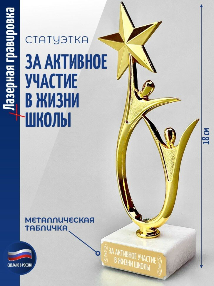 Статуэтка "За активное участие в жизни школы" со звездой (18 см)