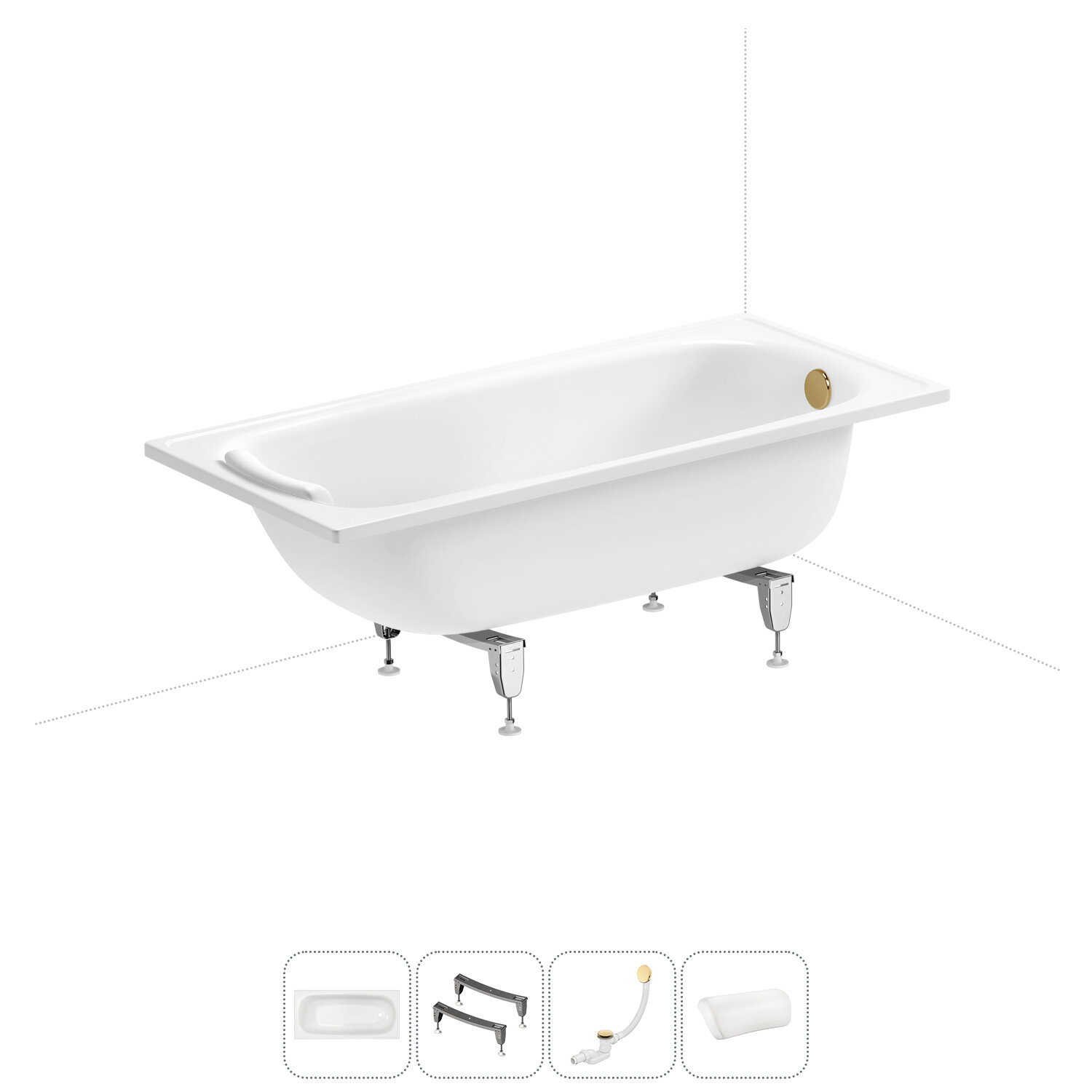 Стальная ванна 150х70 Sanitana BLB Europa 20220628R в наборе 4 в 1: металлическая ванна 150 х 70 см, ножки, слив-перелив, подголовник