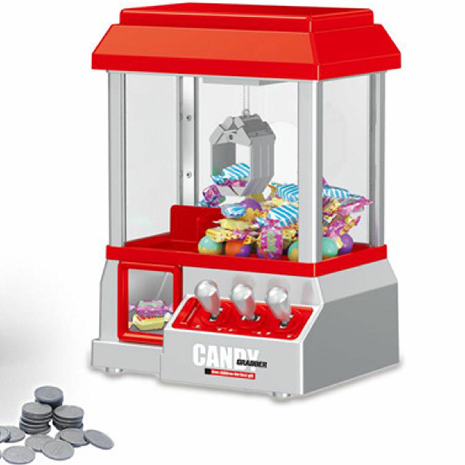 Игровой автомат с захватом игрушек и конфет, музыка, красный захват, подарок детям