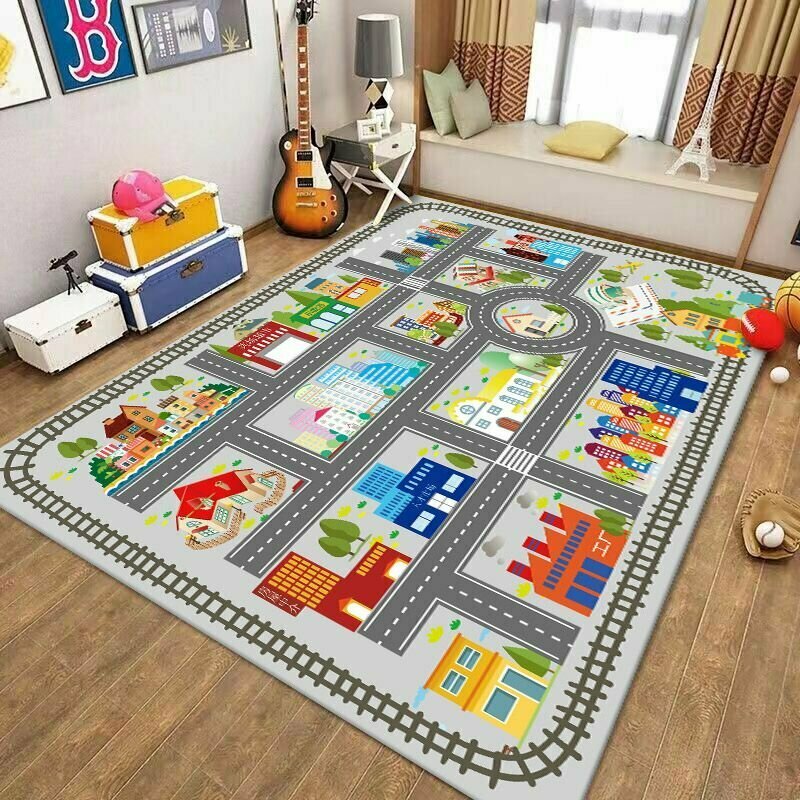 Коврик детский 120х160 см, игровой с изображением города/дорог, ковер для мальчика и девочки