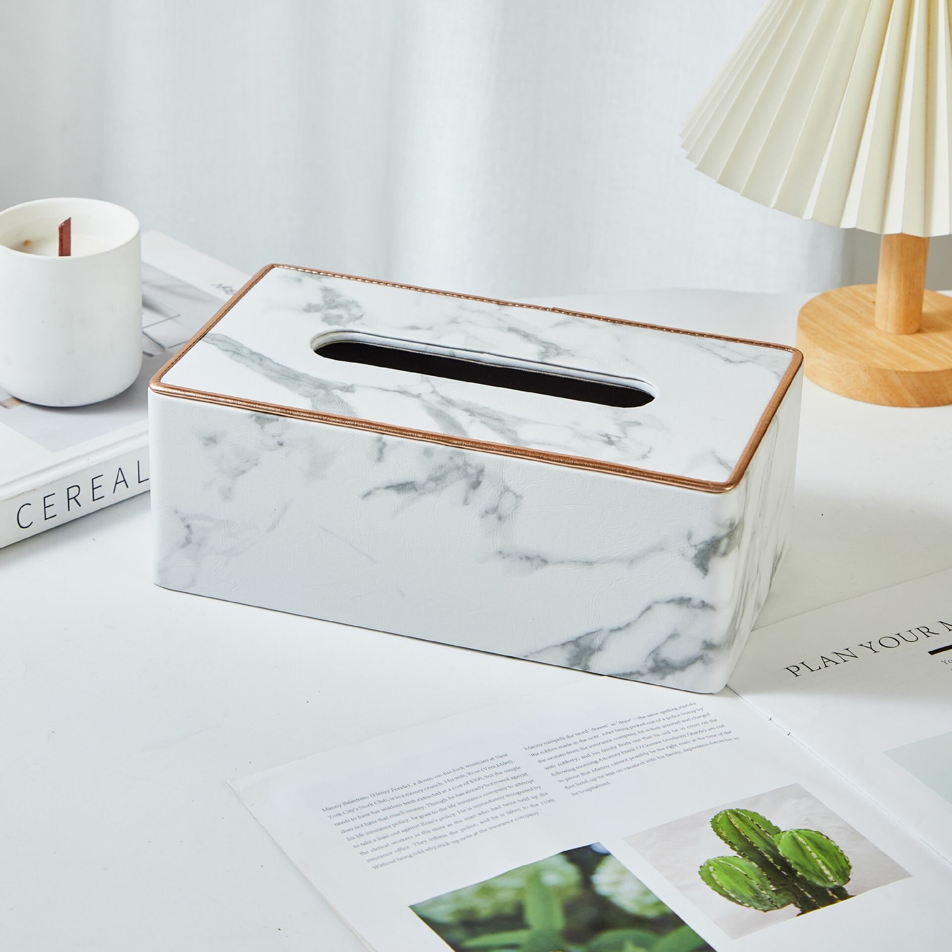 Коробка для салфеток из кожи с мраморной текстурой