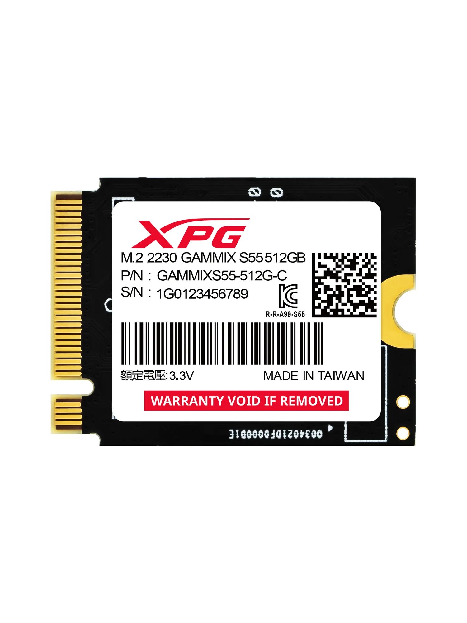 Накопитель SSD ADATA XPG GAMMIX S55 М.2 2230, 512ГБ, 3 бит TLC, 3D NAND, TLC, PCIe 4.0 x4