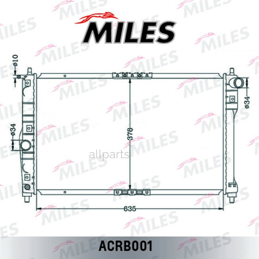 MILES ACRB001 Радиатор CHEVROLET LANOS 97- 1.5/1.6 MT/ ZAZ CHANCE 09- 1.3 (для а/м с A/C) паяный
