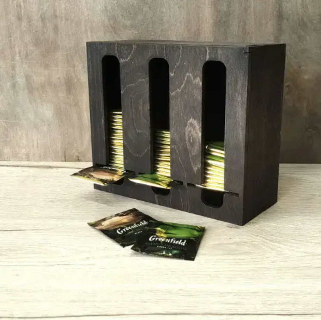 Органайзер для чайных пакетиков прямоугольный, 3 секции, цвет коричневый