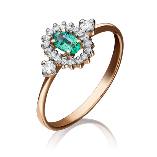 Кольцо, красное золото, 585 проба, изумруд, бриллиант