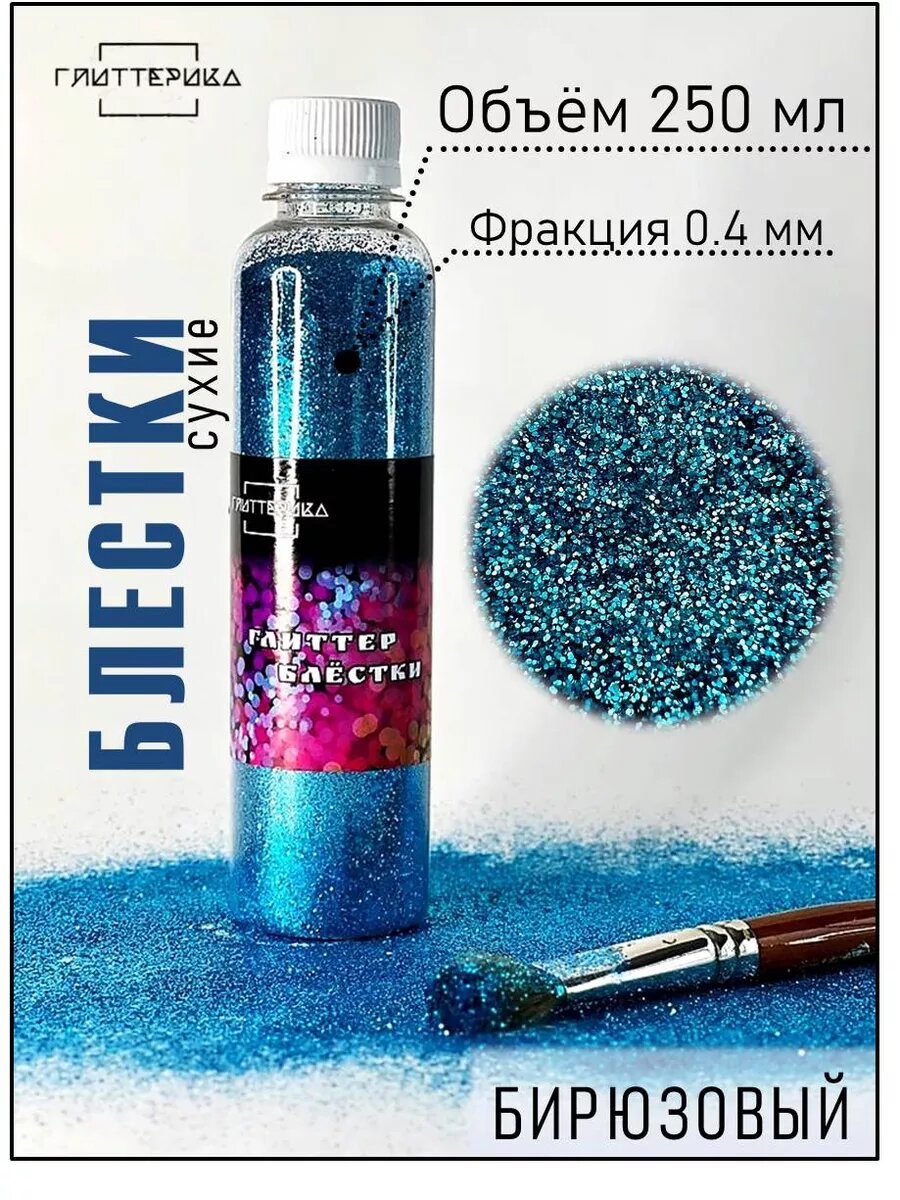Блестки декоративные Глиттер для творчества 250 мл бирюзовый 0.4 мм глиттерика 250 гр.