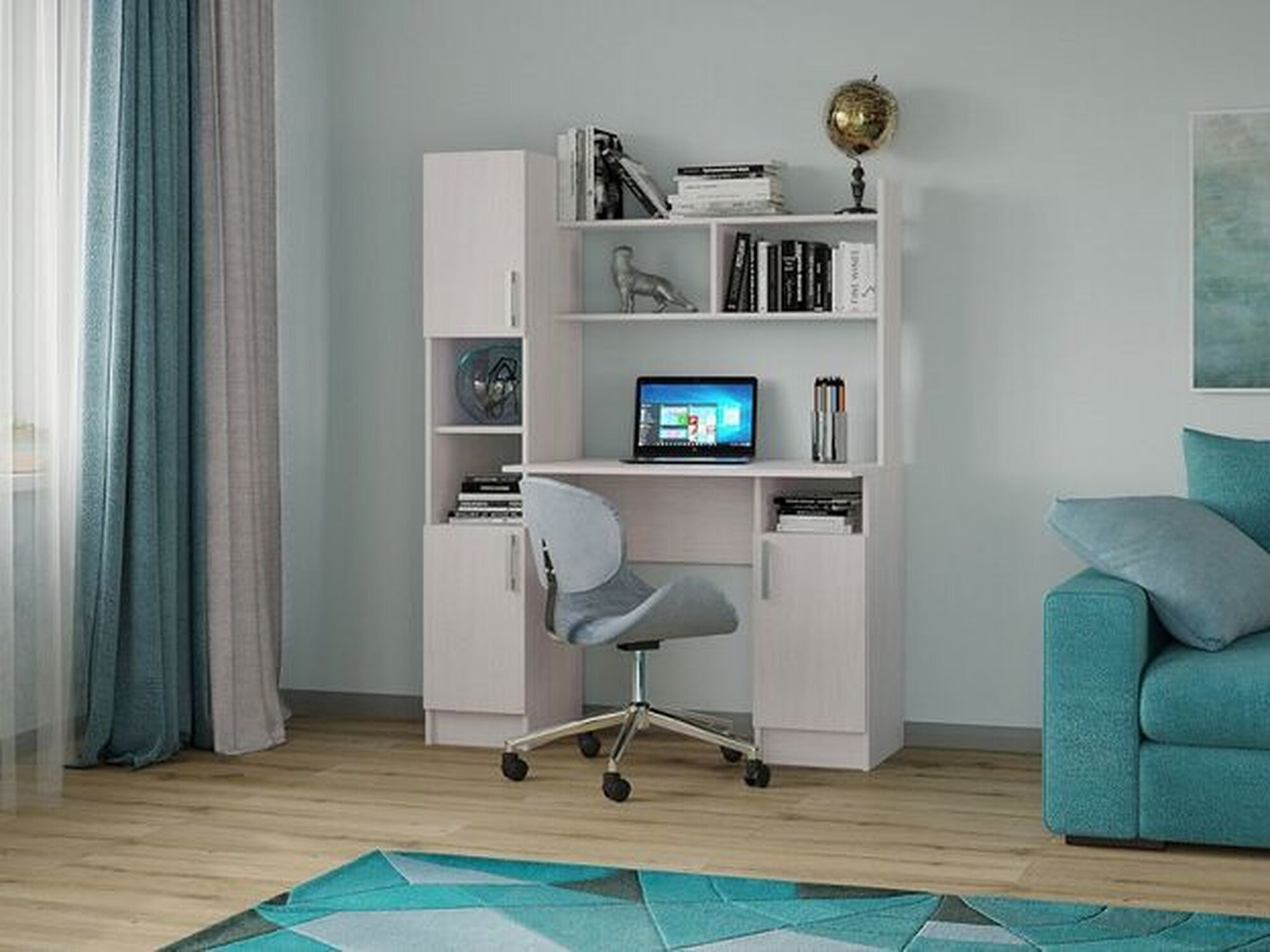 Стол компьютерный с полками Ясень Анкор светлый 123х57х160 см